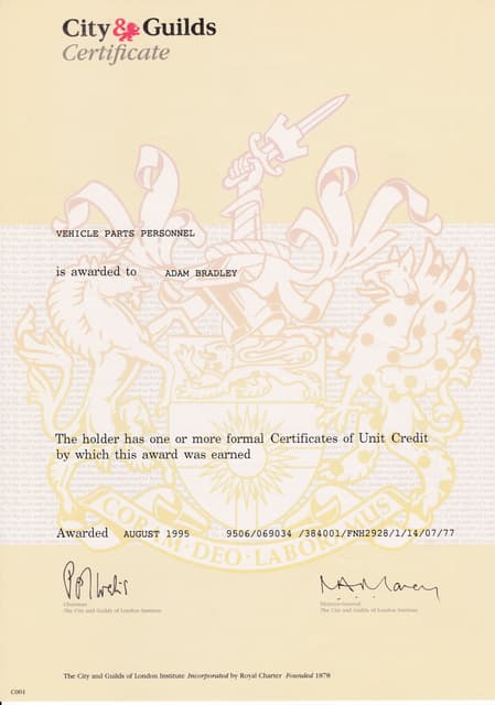 City And Guilds Certificate Template