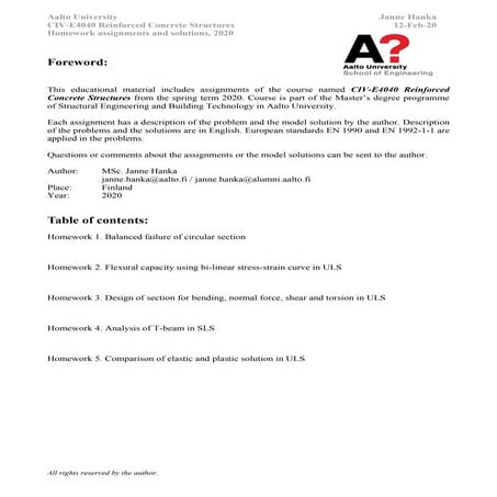Reinforced Concrete Course Assignments 2020 Pdf