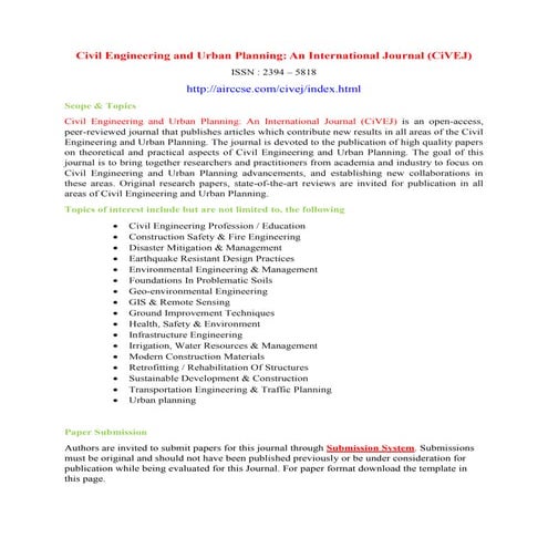 Civil Engineering and Urban Planning: An International Journal (CiVEJ ...