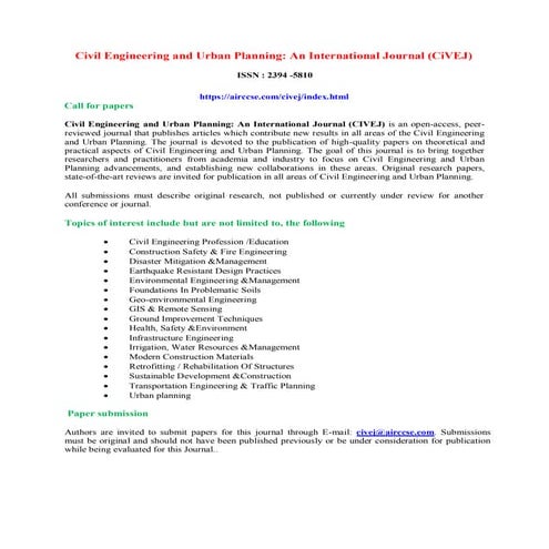 Civil Engineering and Urban Planning: An International Journal (CiVEJ ...