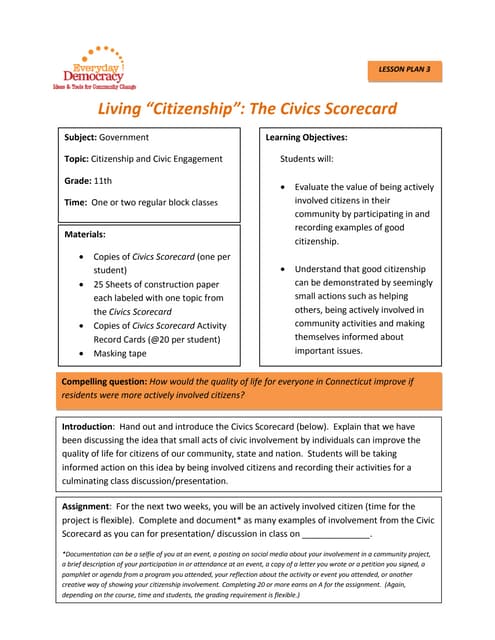 Civic Engagement Lesson Plan (Parts 1 and 2) | PDF | Arts and Crafts ...