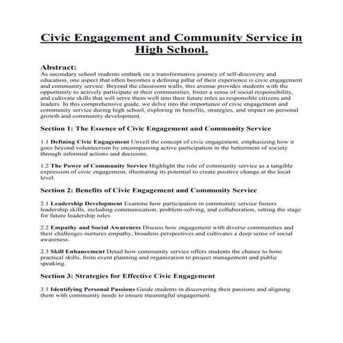 Civic Engagement and Community Service in High School. | PDF