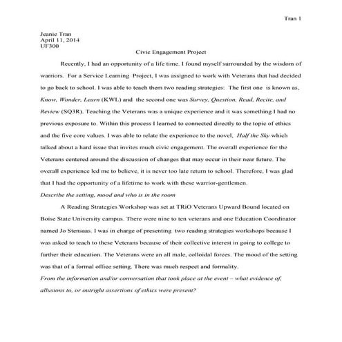 Civic engagement project essay | DOCX