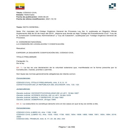 EL CODIGO CIVIL DE LA REPÚBLICA DEL ECUADOR | PPTX