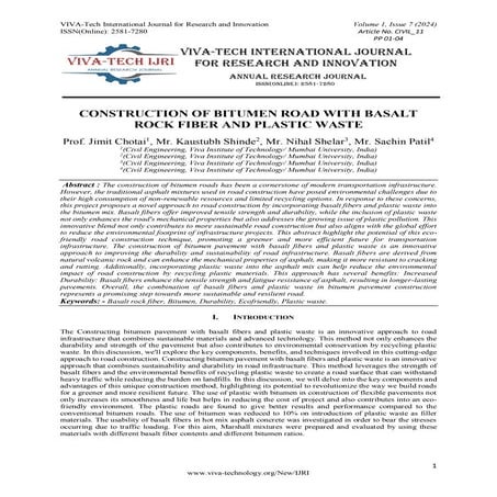 CONSTRUCTION OF BITUMEN ROAD WITH BASALT ROCK FIBER AND PLASTIC WASTE | PDF