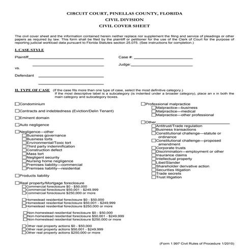 Civil cover sheet blank | PDF | Houses | Real Estate