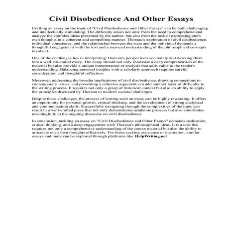 Civil Disobedience And Other Essays. Civil Disobedience Essay.doc Civil ...