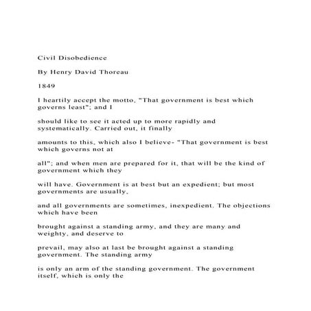 Civil Disobedience By Henry David Thoreau 1849 I h.docx | Crime ...