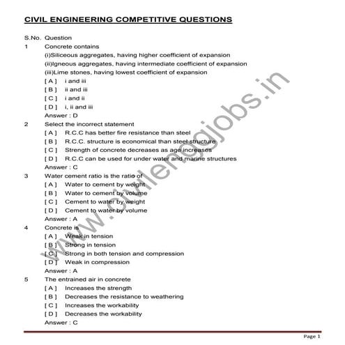 Civil engineering objective 5 | PDF