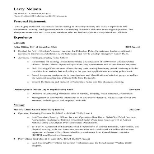 Erin Swanson Marine Corps Resume
