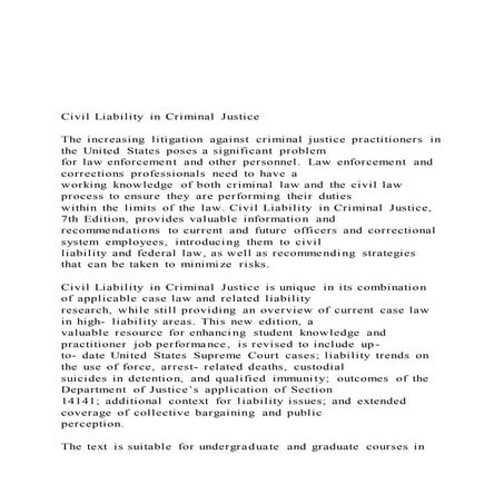 Civil Liability in Criminal JusticeThe increasing liti | PDF