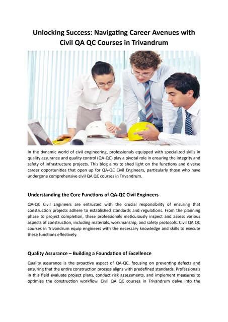 Unlocking Success Navigating Career Avenues With Civil Qa Qc Courses 7249