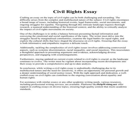 Civil Rights Essay. Persuasive essay: Essays on civil rights movement ...