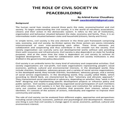 THE ROLE OF CIVIL SOCIETY IN PEACE BUILDING | DOC