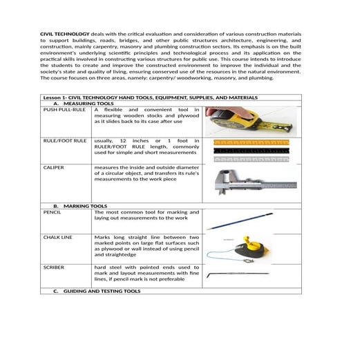 CIVIL TECHNOLOGY, tools, equipment .docx