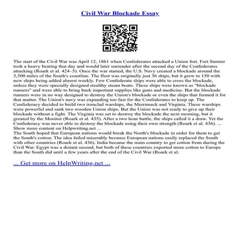 Civil War Blockade Essay | PDF | Death, Injury, or Military Conflict ...