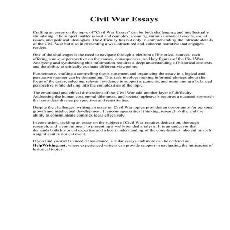 Civil War Essays. Sandhills Community College | PDF