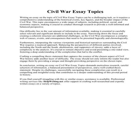 Civil War Essay Topics. Causes of the Civil War Argumentative Essay ...
