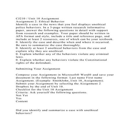 CJ210 Unit 10 AssignmentAssignment 2 Ethical BehaviorIdenti.docx