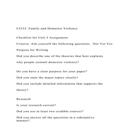 CJ333 Family and Domestic Violence Checklist for Uni.docx | Educational ...