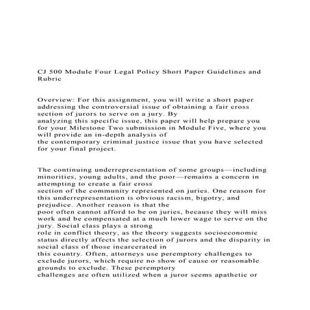 CJ 500 Module Four Legal Policy Short Paper Guidelines and.docx
