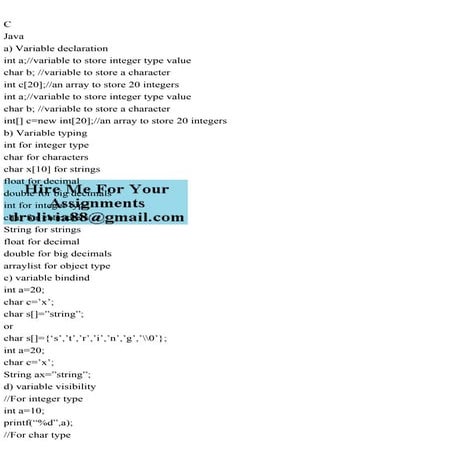 Cjavaa Variable Declarationint A Variable To Store Integer Pdf