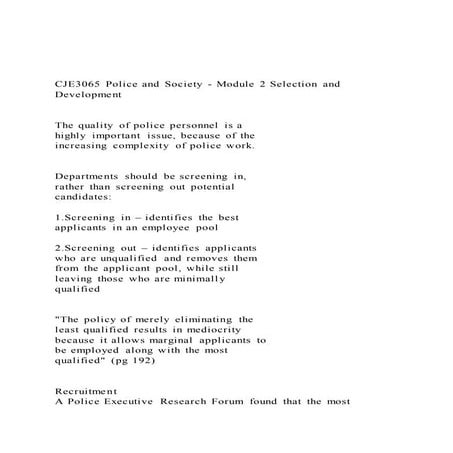 CJE3065 Police and Society - Module 2 Selection and Developmen | DOCX