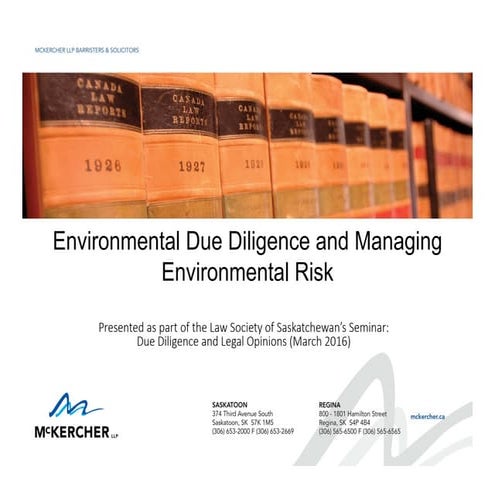 Environmental Due Diligence and Managing Environmental Risk in ...