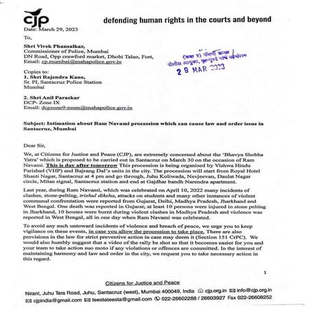 CJP Letter to Mr Vivek Phansalkar. Commissioner of police mumbai_Page ...