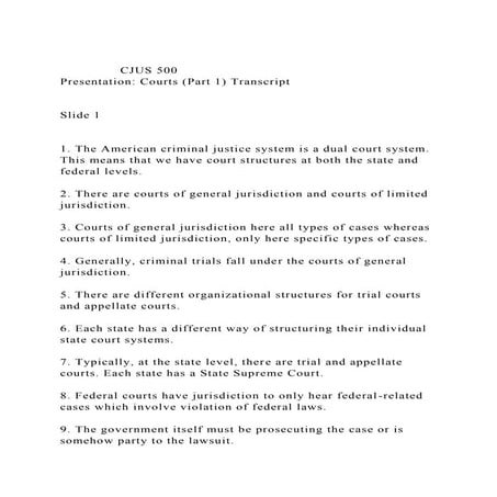 CJUS 500Presentation Courts (Part 1) TranscriptSlide 1.docx | Crime ...