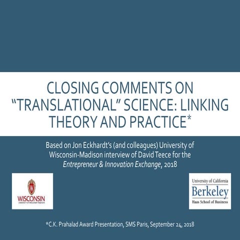 Closing Comments on "Translational" Science: Linking Theory and ...