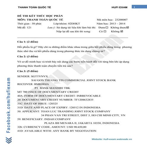[Ck] thanh toan qt_hufi_exam | PDF
