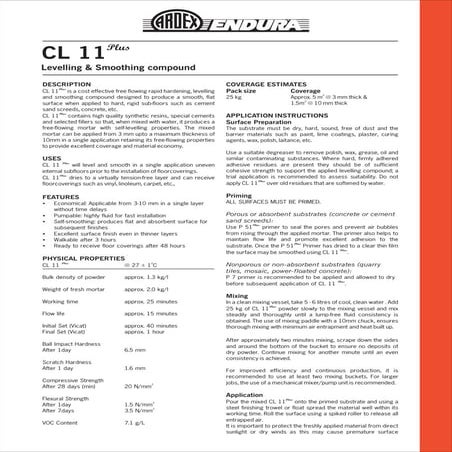 Ardex Endura CL 11- plus TDS Self Leveling cementitious flooring | PDF