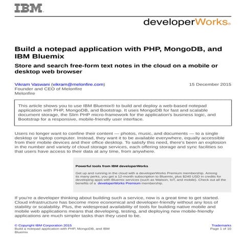 Build A Notepad Application With Php Mongodb And Ibm Bluemix By