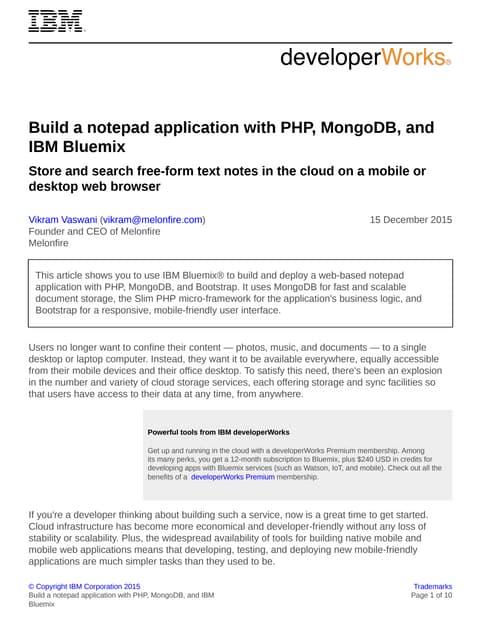 Build A Notepad Application With Php Mongodb And Ibm Bluemix By
