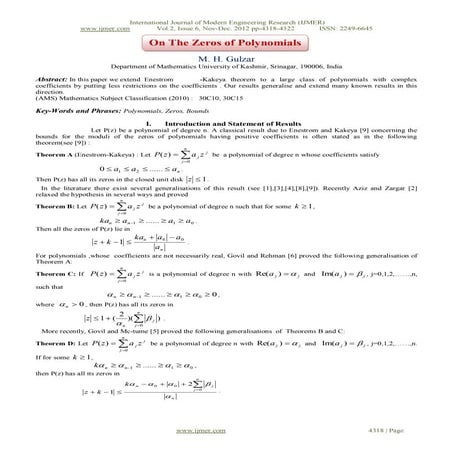 On The Zeros Of Polynomials Pdf