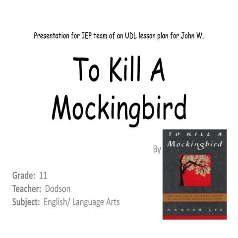 Cl 3 EDU 620 week 4 power point presentation To Kill A Mockingbird | PPTX