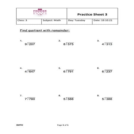 Cl3 math weekly practice sheet-3 | PDF