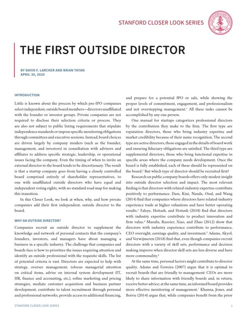 Independent and Outside Directors | PDF | Business Accounting & Finance ...