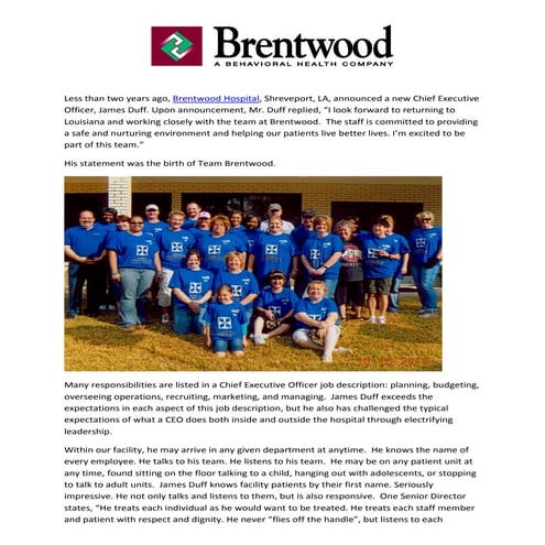 James Duff_Brentwood Hospital | PDF | Non-Profit Organizations | Industries