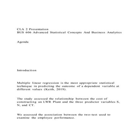 CLA 2 PresentationBUS 606 Advanced Statistical Concepts An | PDF