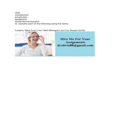 Clade Monophyletic Polyphyletic Paraphyletic Shared Derived Character Docx