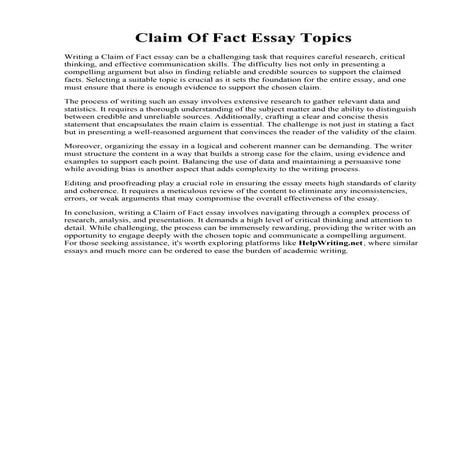 Claim Of Fact Essay Topics. . Claims-of-Value - Lecture notes 1 ...