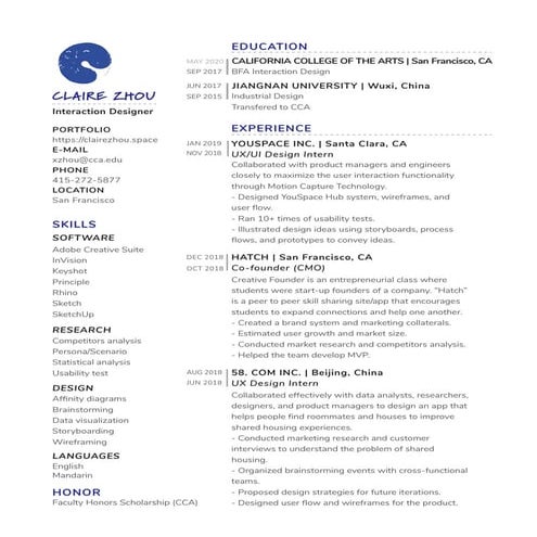 Claire zhou resume | PDF