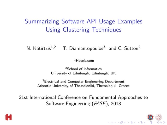 Summarizing Software API Usage Examples Using Clustering Techniques | PPT Summarizing Software API Usage Examples Using Clustering Techniques | PPT