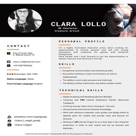 Resume_Clara_Lollo - 3D Character Artist | PDF