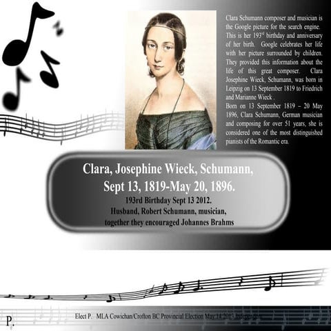 Clara Schumann 193rd Birthday Sept 13 2012 Composer Musician Encouraged ...