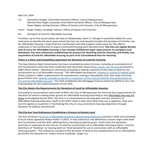 Clarifying Land Donation Issues Memo for | DOCX