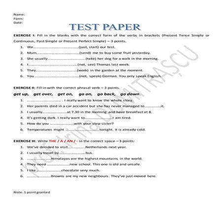 TEST PAPER 8th grade | DOCX