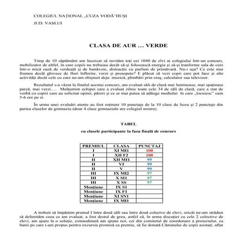 Clasa De Aur La Cncv Husi | DOC